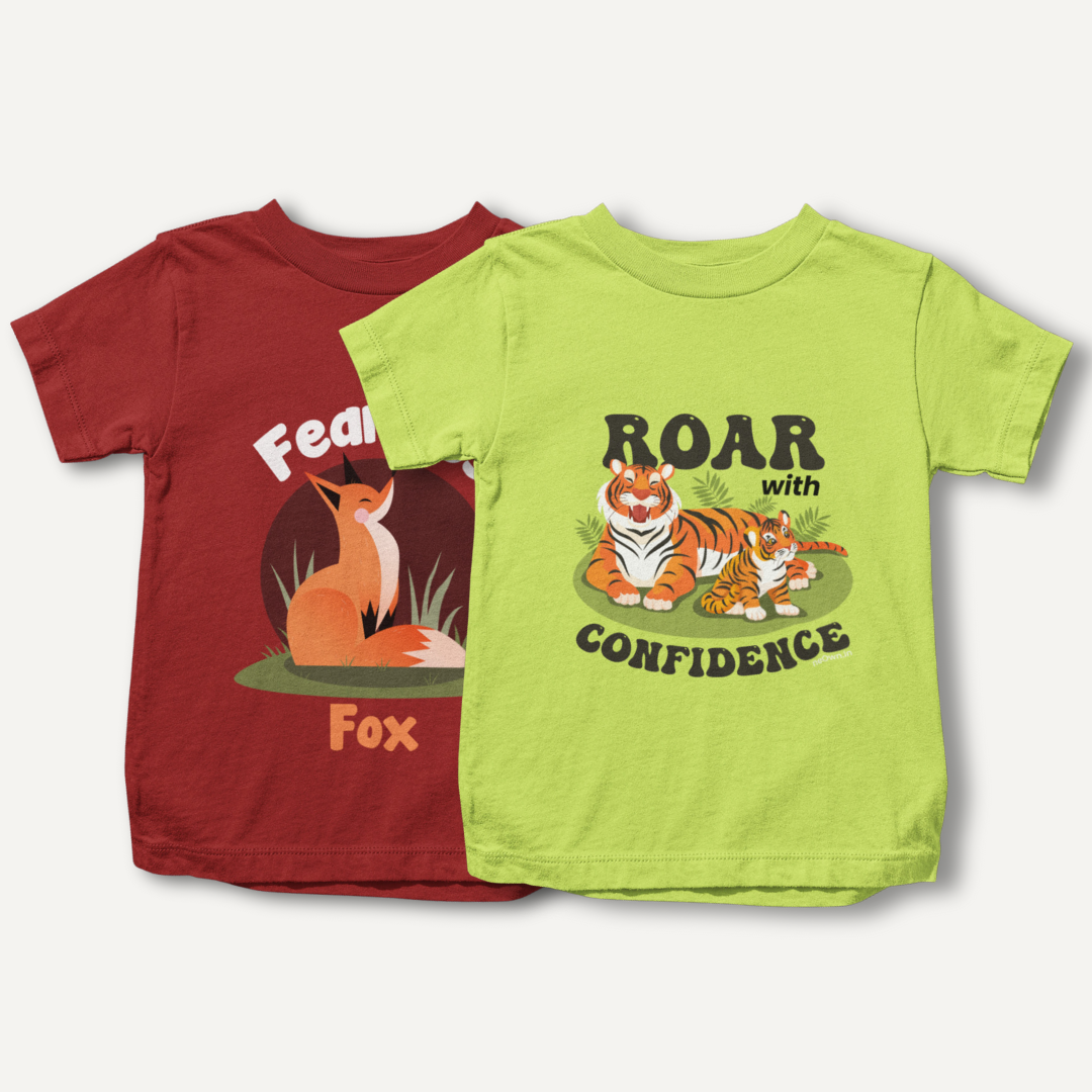 BRAVEHEART - 2 Pack Cotton Unisex Kids' T-Shirts - Red, Green | Animal